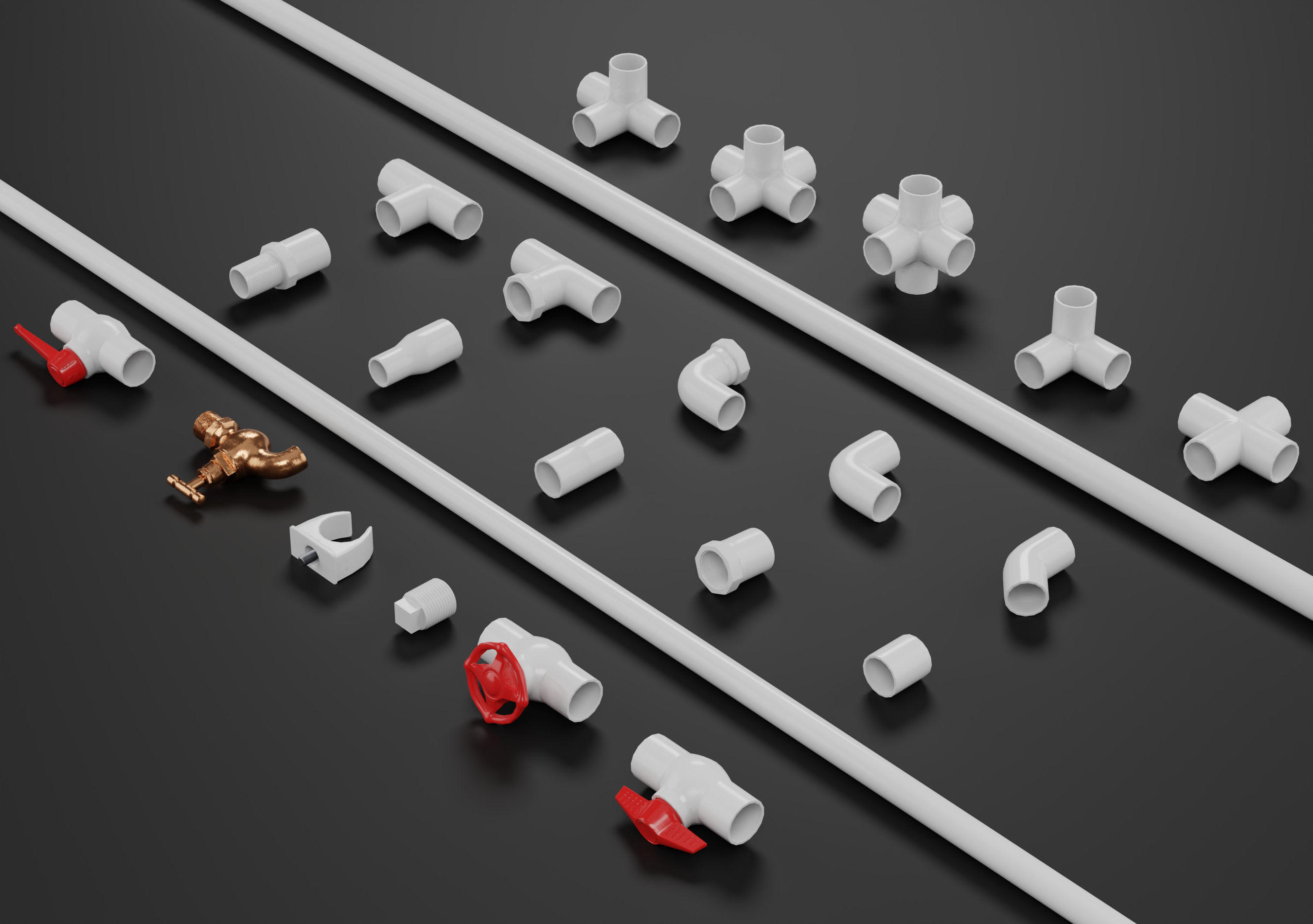 Set of PVC pipe accessories kitbash 3D model | CGTrader