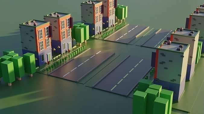 Low Poly Street city with buildings and roads free 3D model | CGTrader