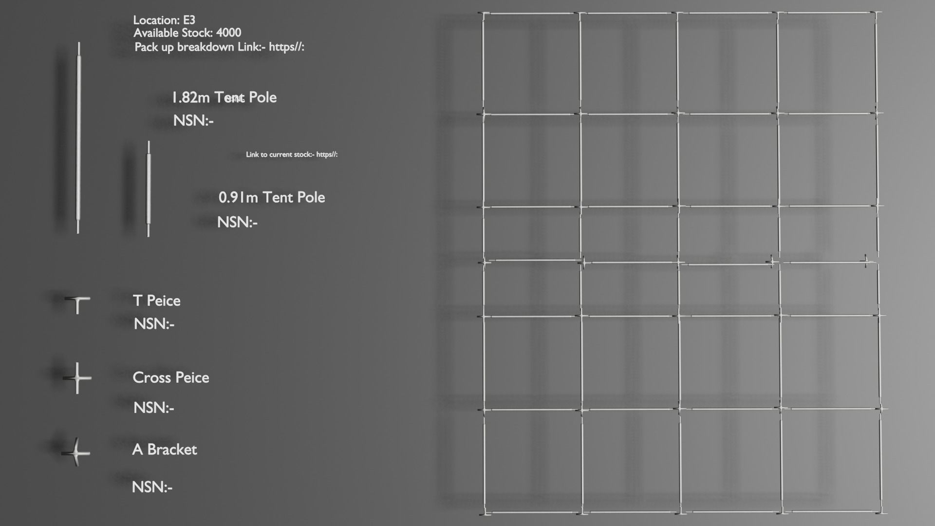 6ft and 3 ft Poles and Brackets 24 x 18 Military Tent Frame free VR ...