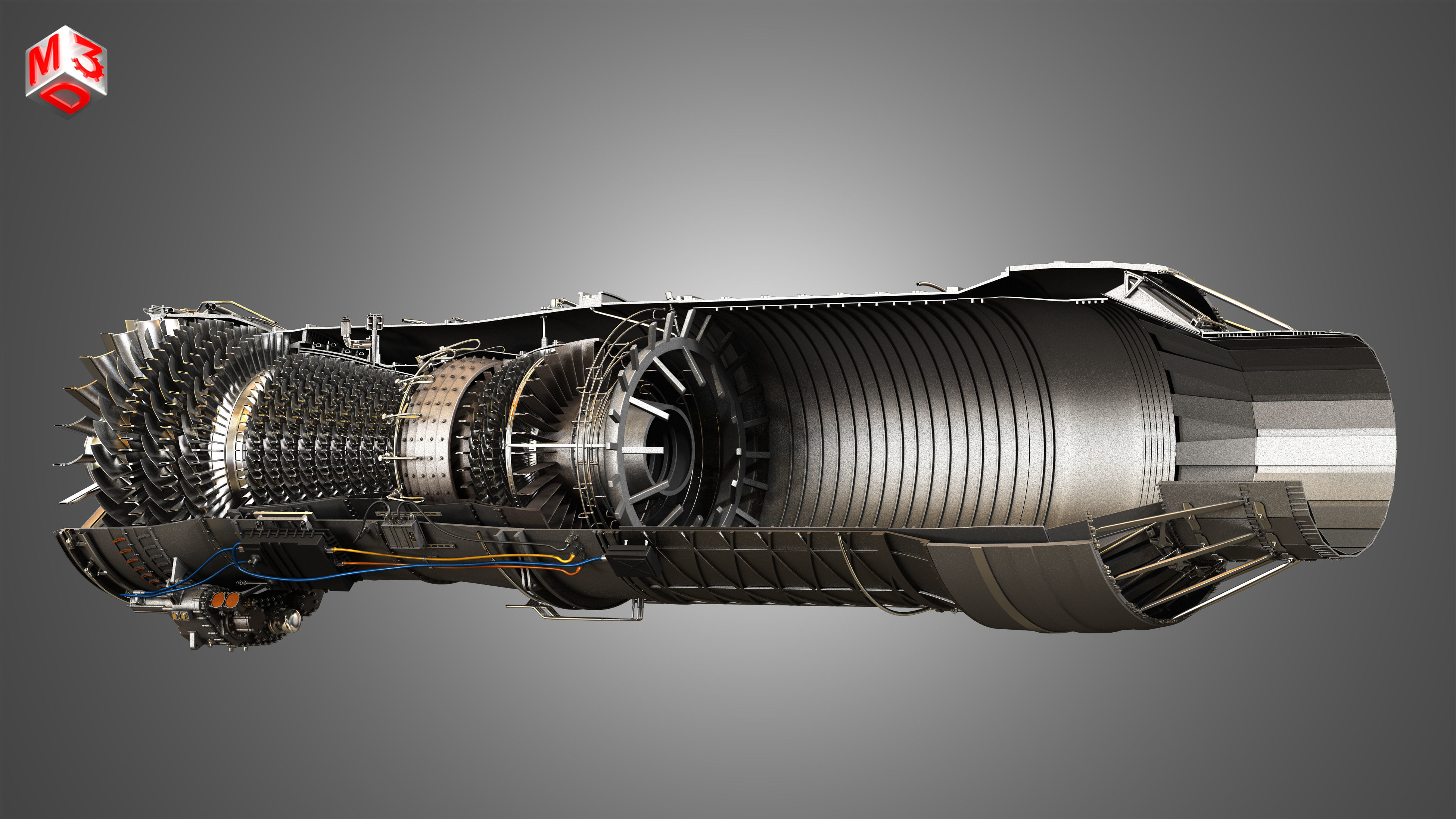 F100 - PW - 220 Turbofan Engine - Cutaway 3D model | CGTrader