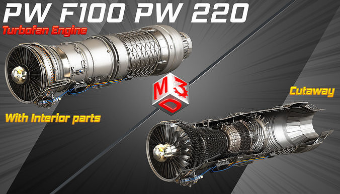F100 - PW - 220 Turbofan Engine 2 in 1 3D Model Collection | CGTrader