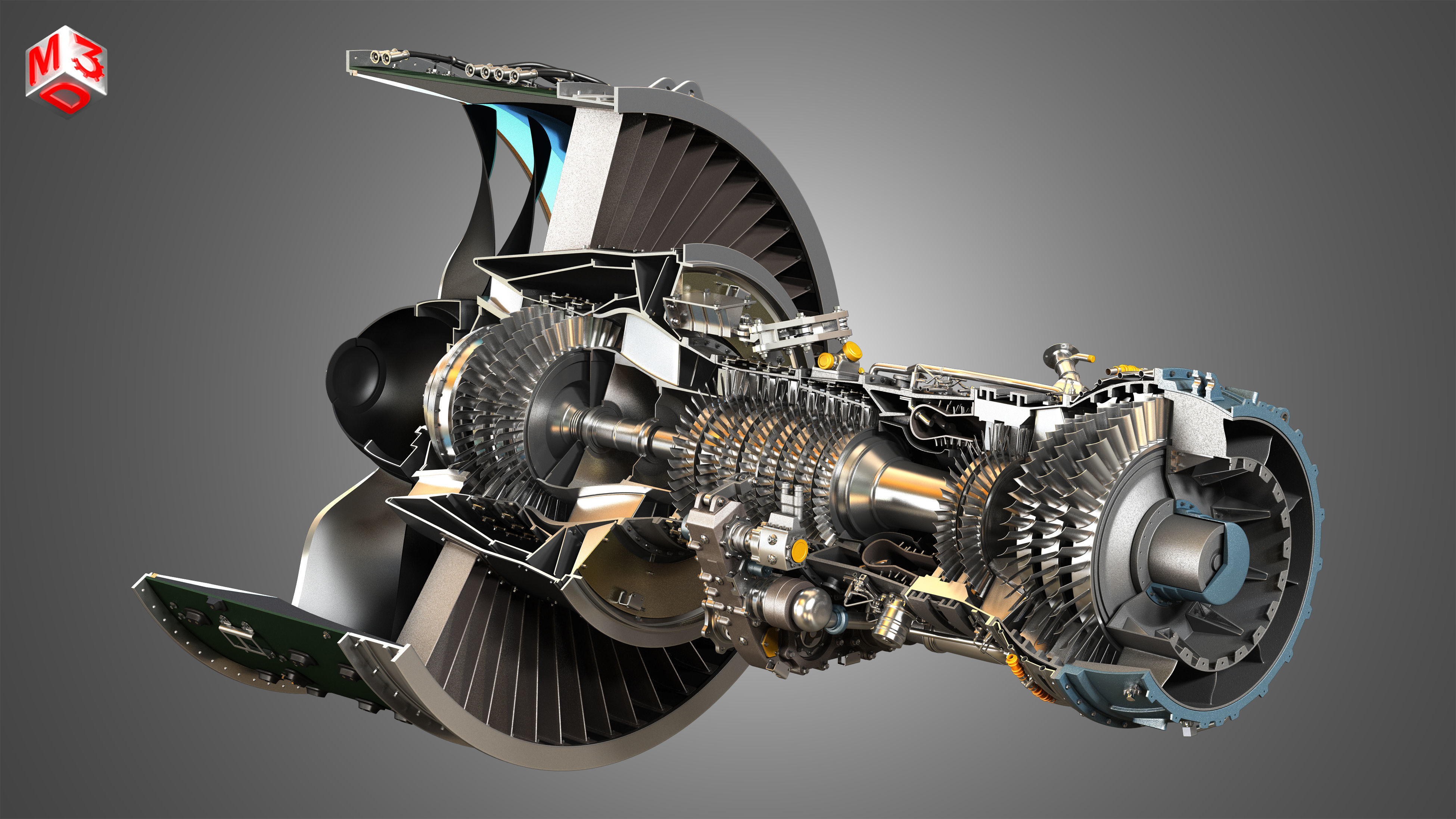 PW GTF Geared - PW F100 - 220 -Turbofan Engines - Cutaway 2 in 1 3D ...