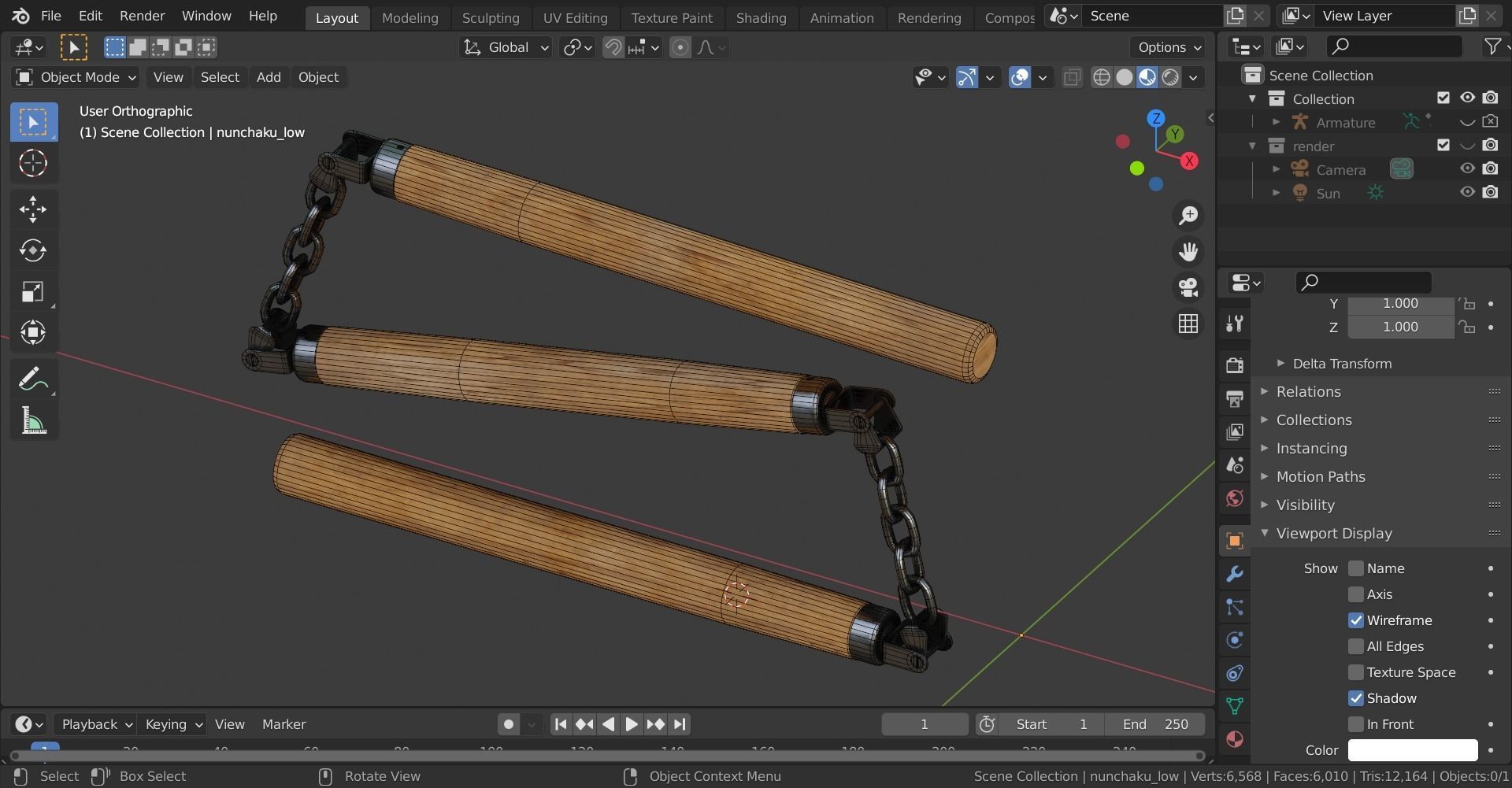 Triple Nunchaku 3D model rigged | CGTrader