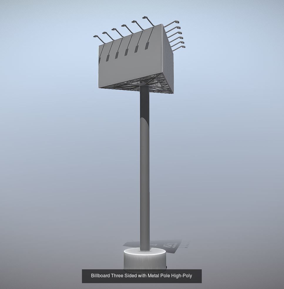 Billboard Three Sided with Metal Pole and Concrete Foundation 3D Model ...