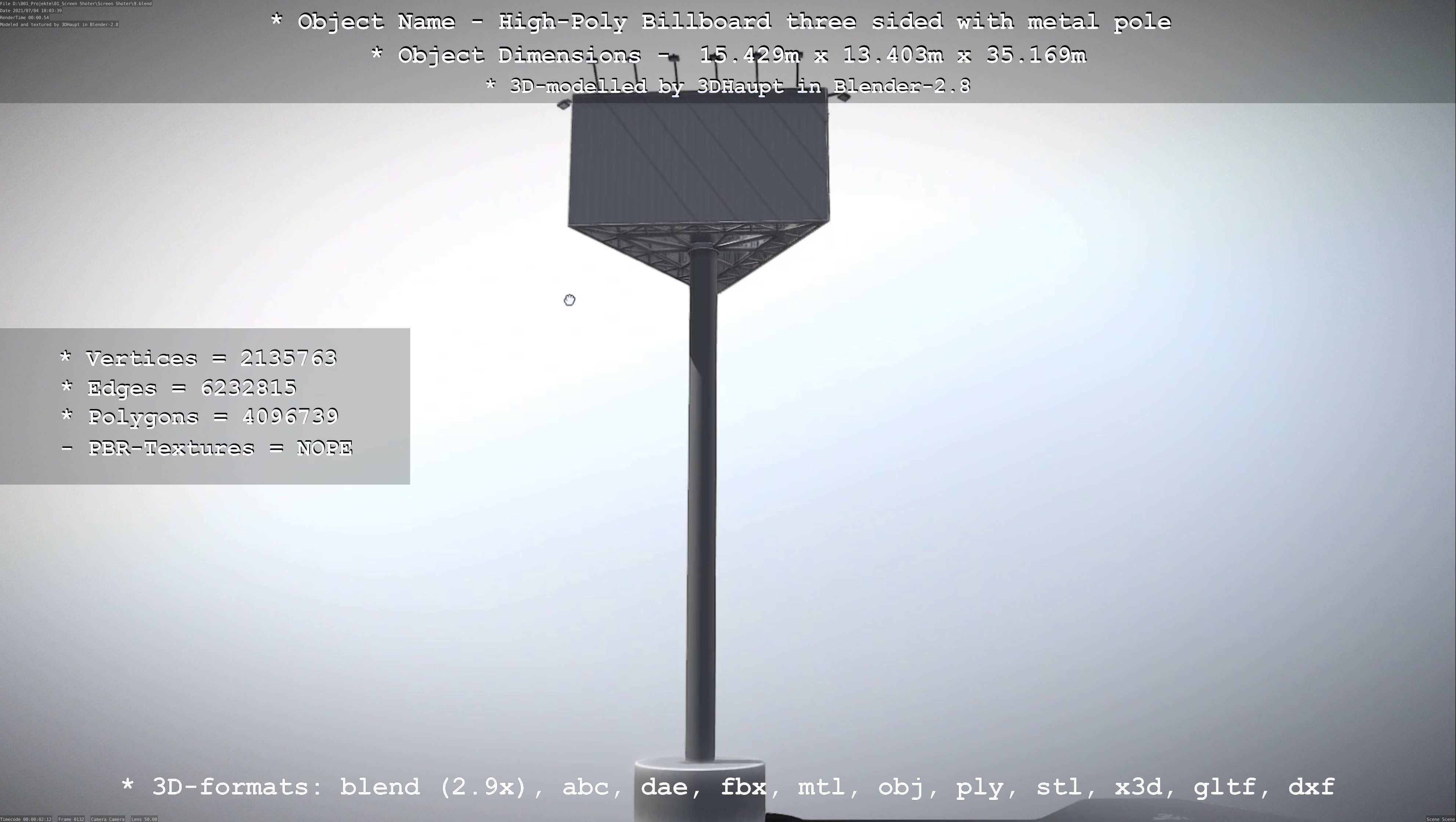 Billboard Three Sided with Metal Pole and Concrete Foundation 3D Model ...