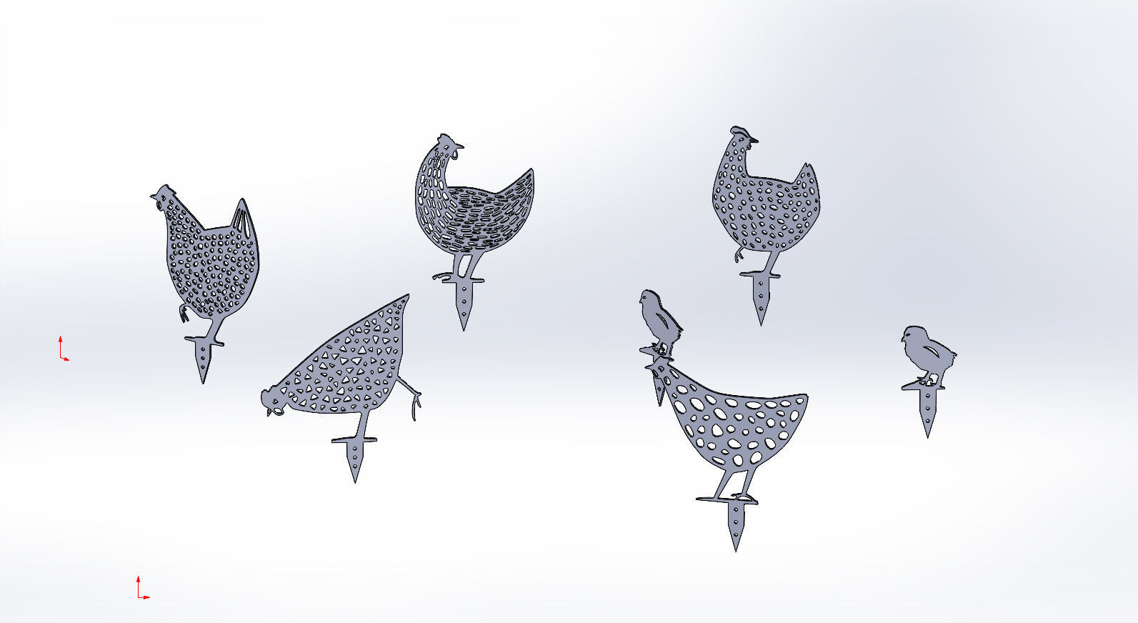 Chicken Yard Art Dxf and Step Format Chicken Family Garden Art 3D model ...
