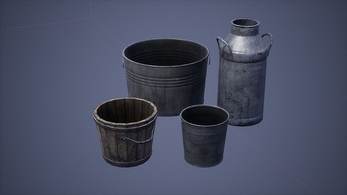 3D model Metal Bucket Set Low Poly Game Ready VR / AR / low-poly | CGTrader