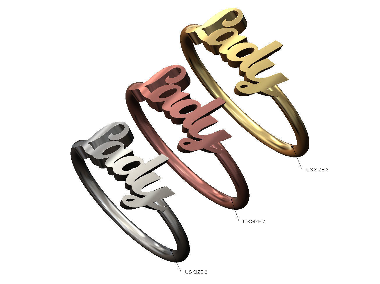 Lady name ring US sizes 6 7 8 3D model 3D printable | CGTrader
