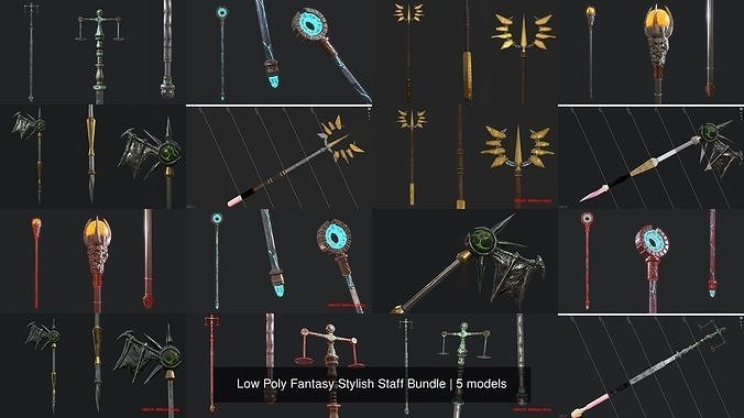Low Poly Fantasy Stylish Staff Bundle 3D Model Collection | CGTrader