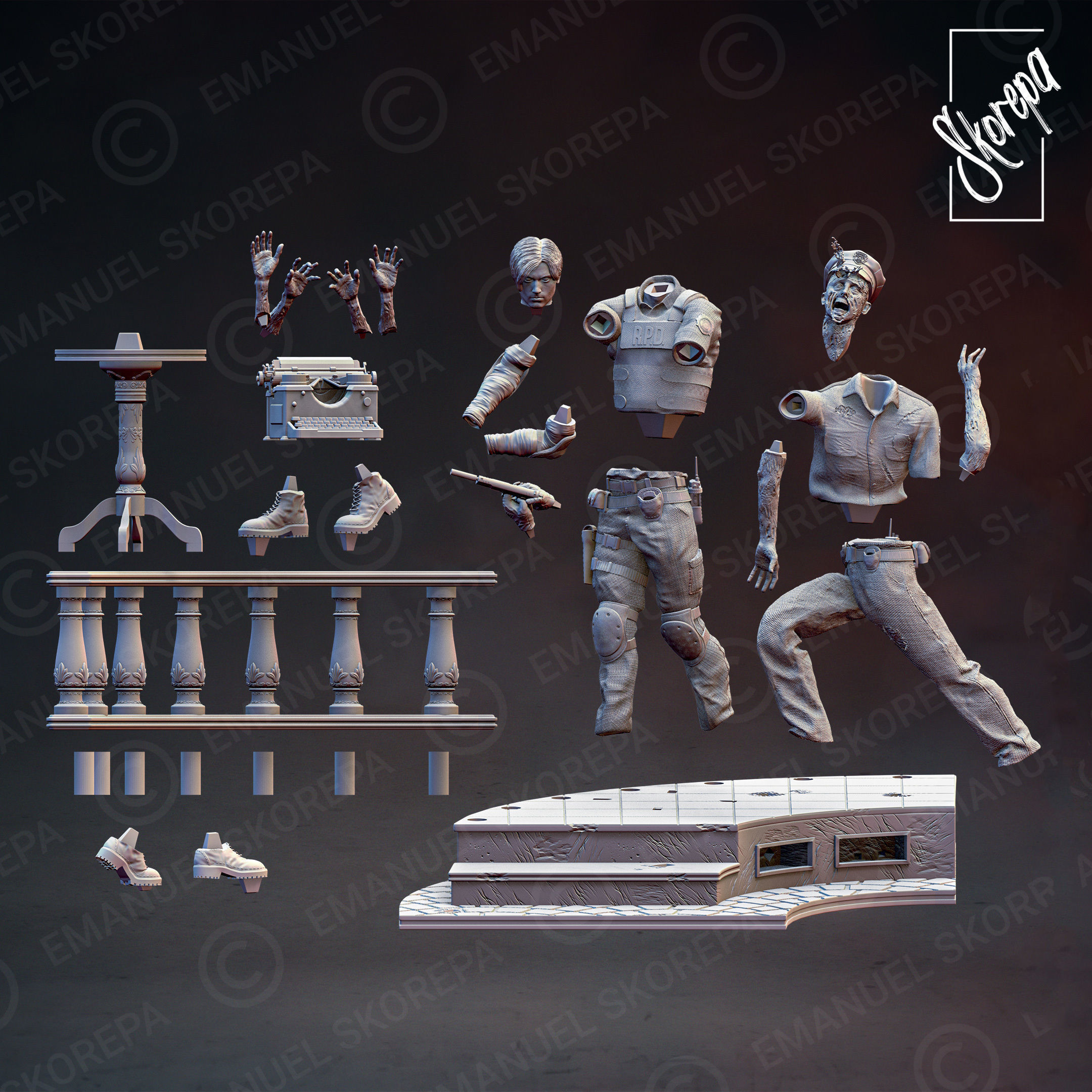 LEON KENNEDY RE2 DIORAM 3D model 3D printable | CGTrader