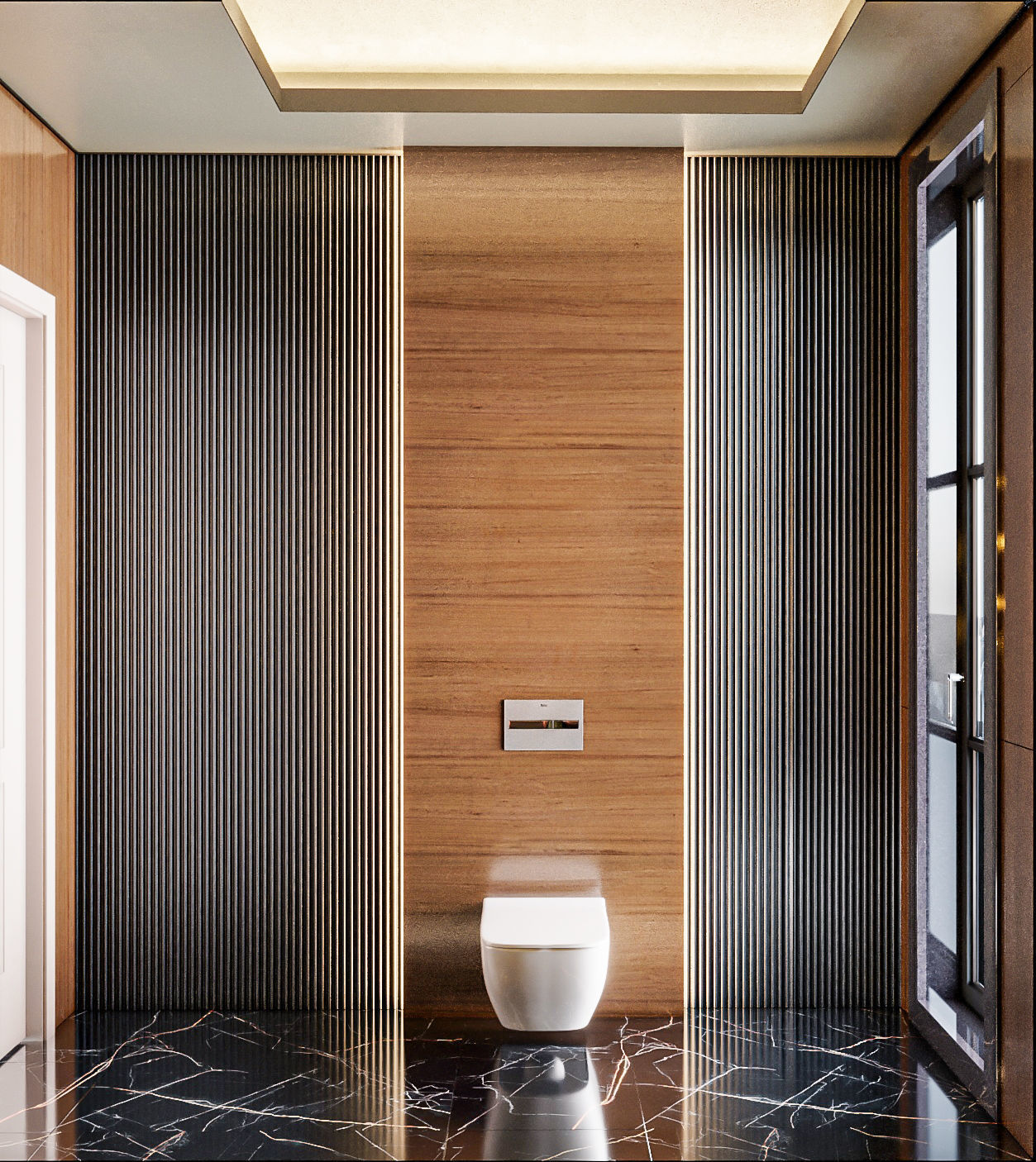 Marble and Wood WC with Copper Details 3D model | CGTrader