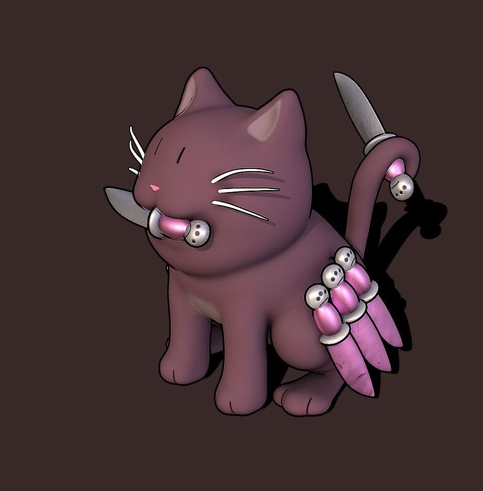 Cure Cat with knives 3D model | CGTrader