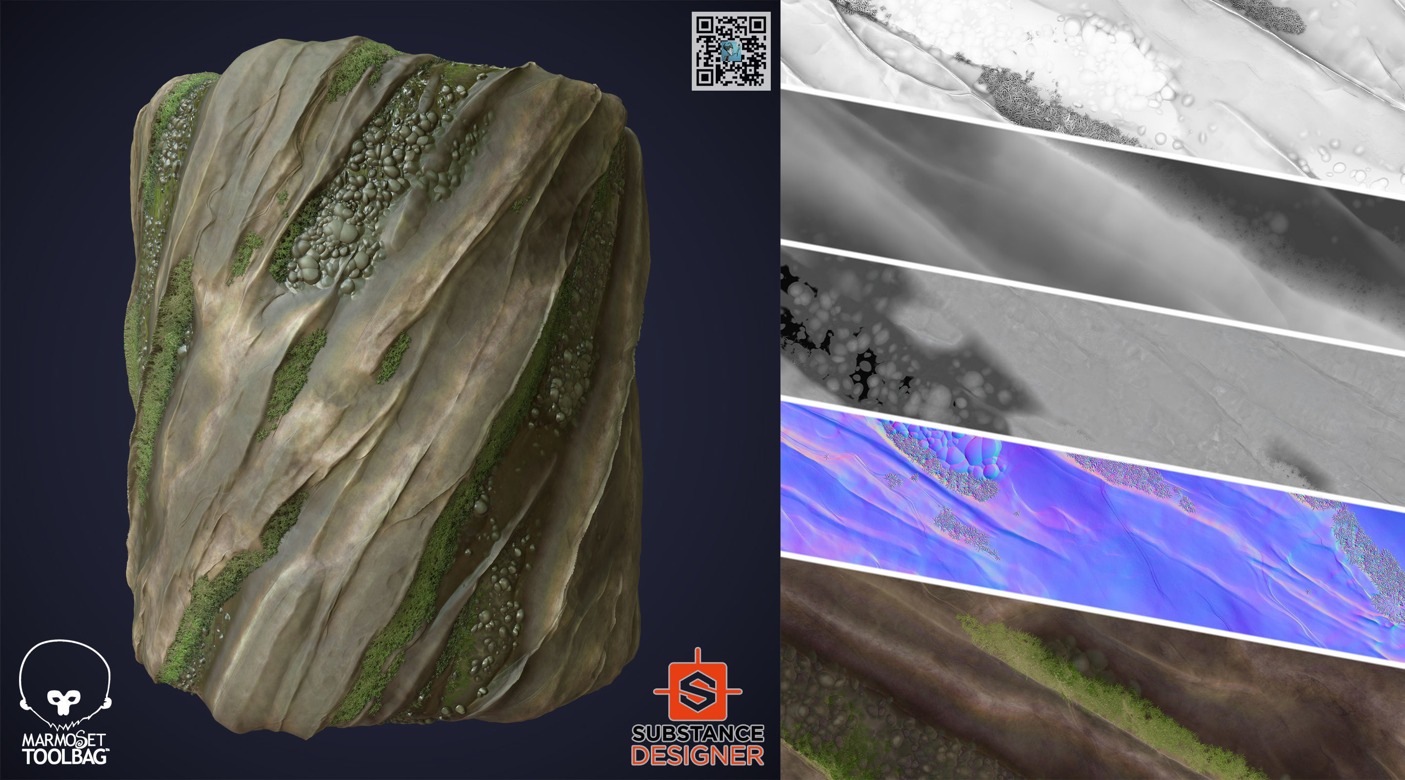 Wet Mossy Rock - SBSAR - PNG - 4K - Seamless - 2 Variations Texture ...