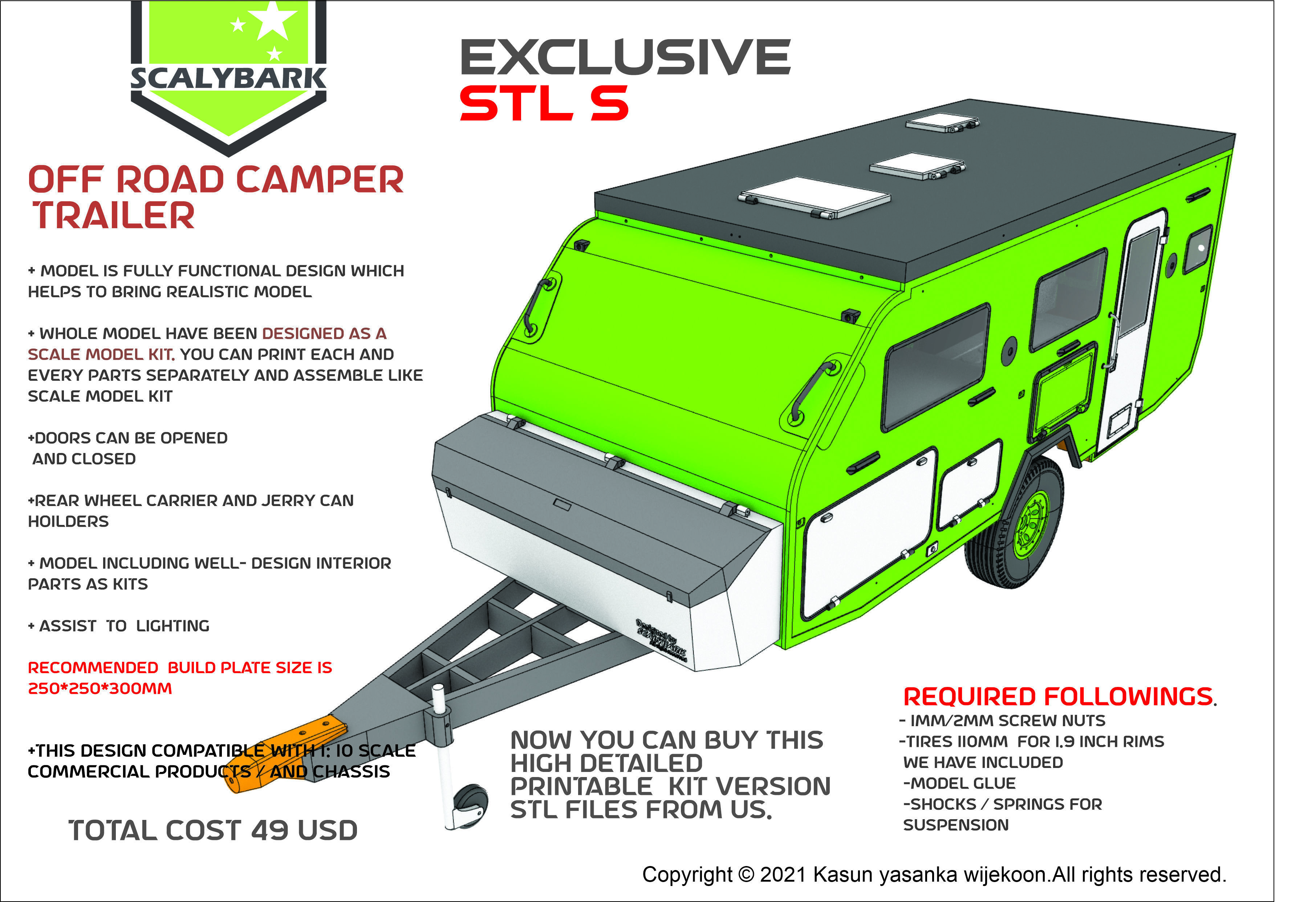 OFF ROAD CAMPING TRAILER 3D PRINTABLE MODEL STL 3D model 3D printable ...