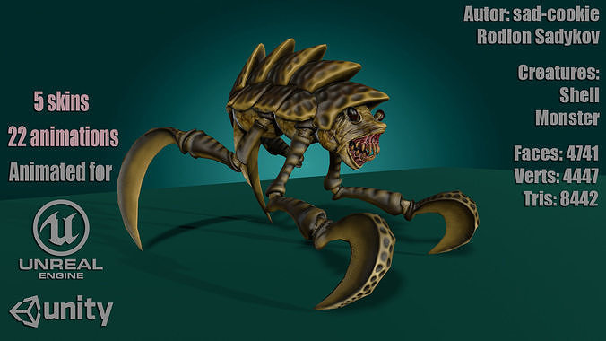 3D model Shell Monster VR / AR / low-poly rigged animated | CGTrader