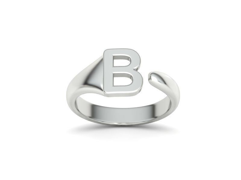 B Letter Ring Initial letter Ring Open ring Personalized ring 3D model ...