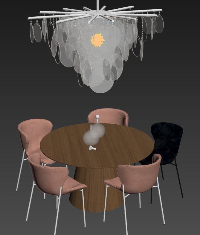 Dining table set with chairs and chandelier 3D model | CGTrader