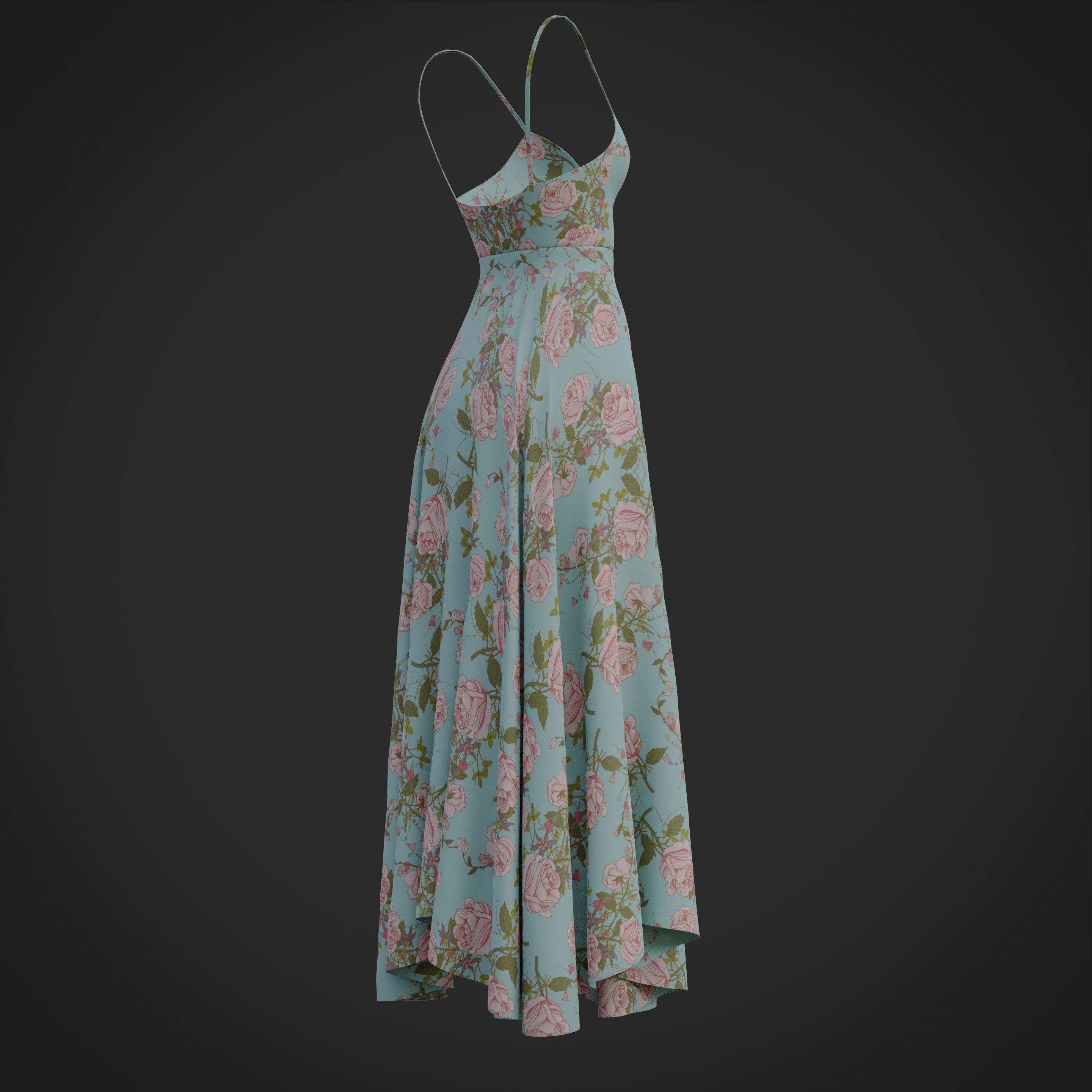 Flowy Floral Summer Maxi Dress 3D model | CGTrader