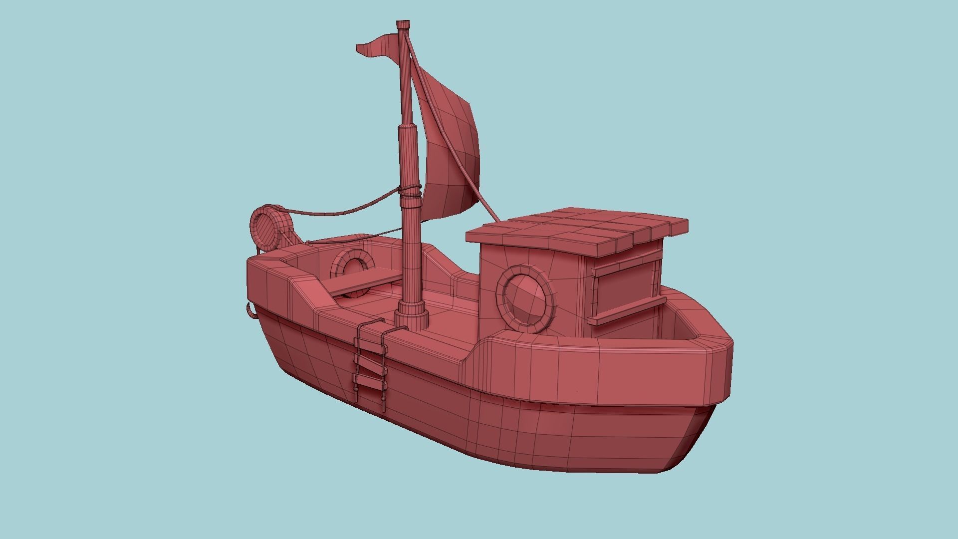 3D model Cartoon Boat 08 - Red Beige - Low Poly Ship VR / AR / low-poly ...