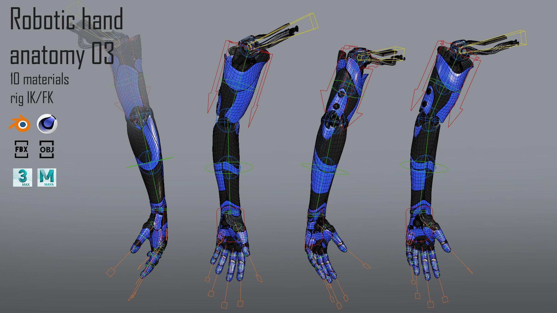 Robotic hand anatomy 03 3D model animated rigged | CGTrader