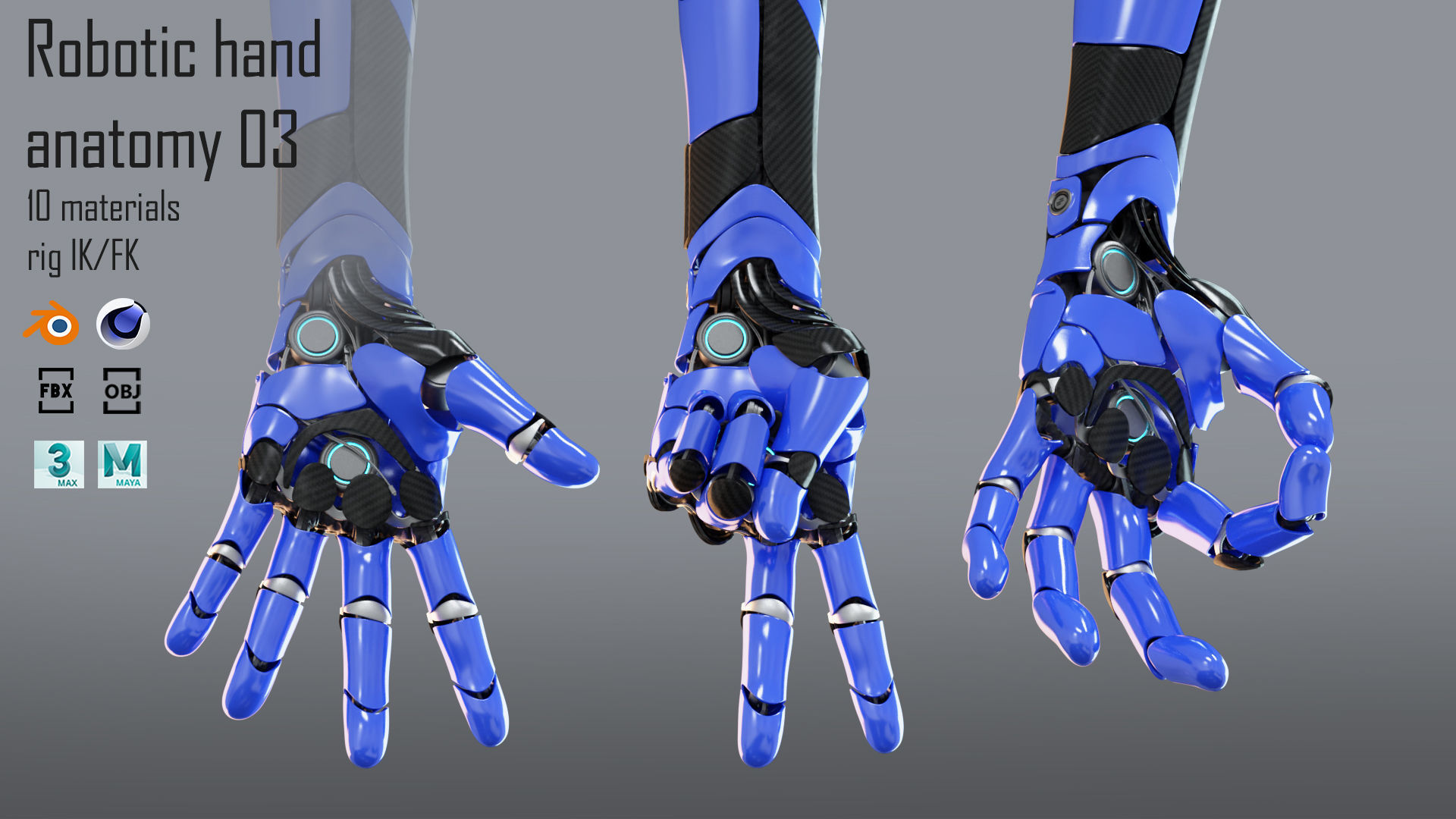 Robotic hand anatomy 03 3D model animated rigged | CGTrader