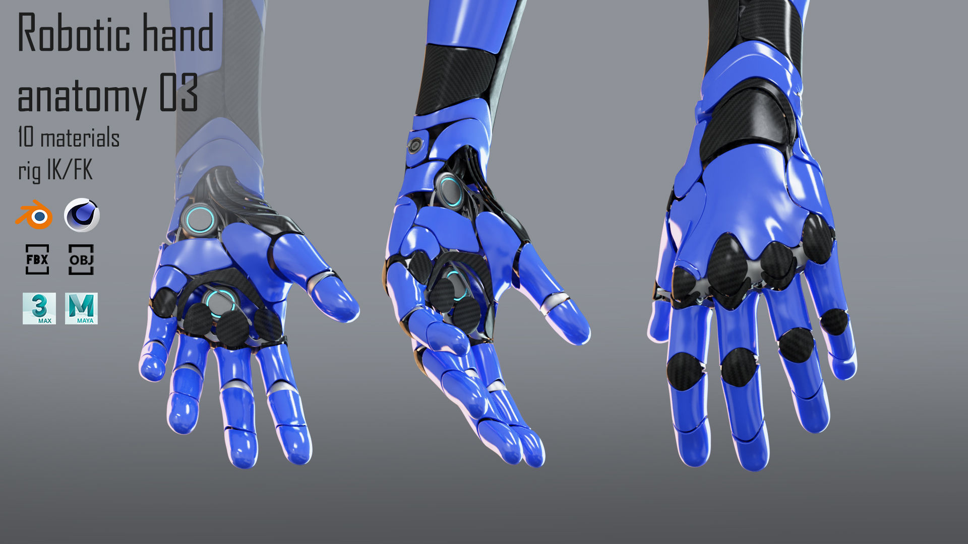 Robotic hand anatomy 03 3D model animated rigged | CGTrader