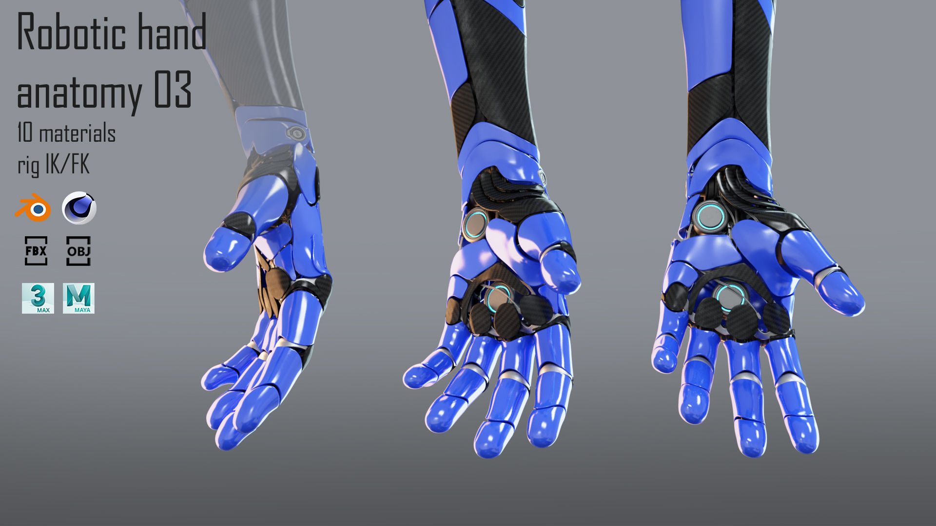 Robotic hand anatomy 03 3D model animated rigged | CGTrader