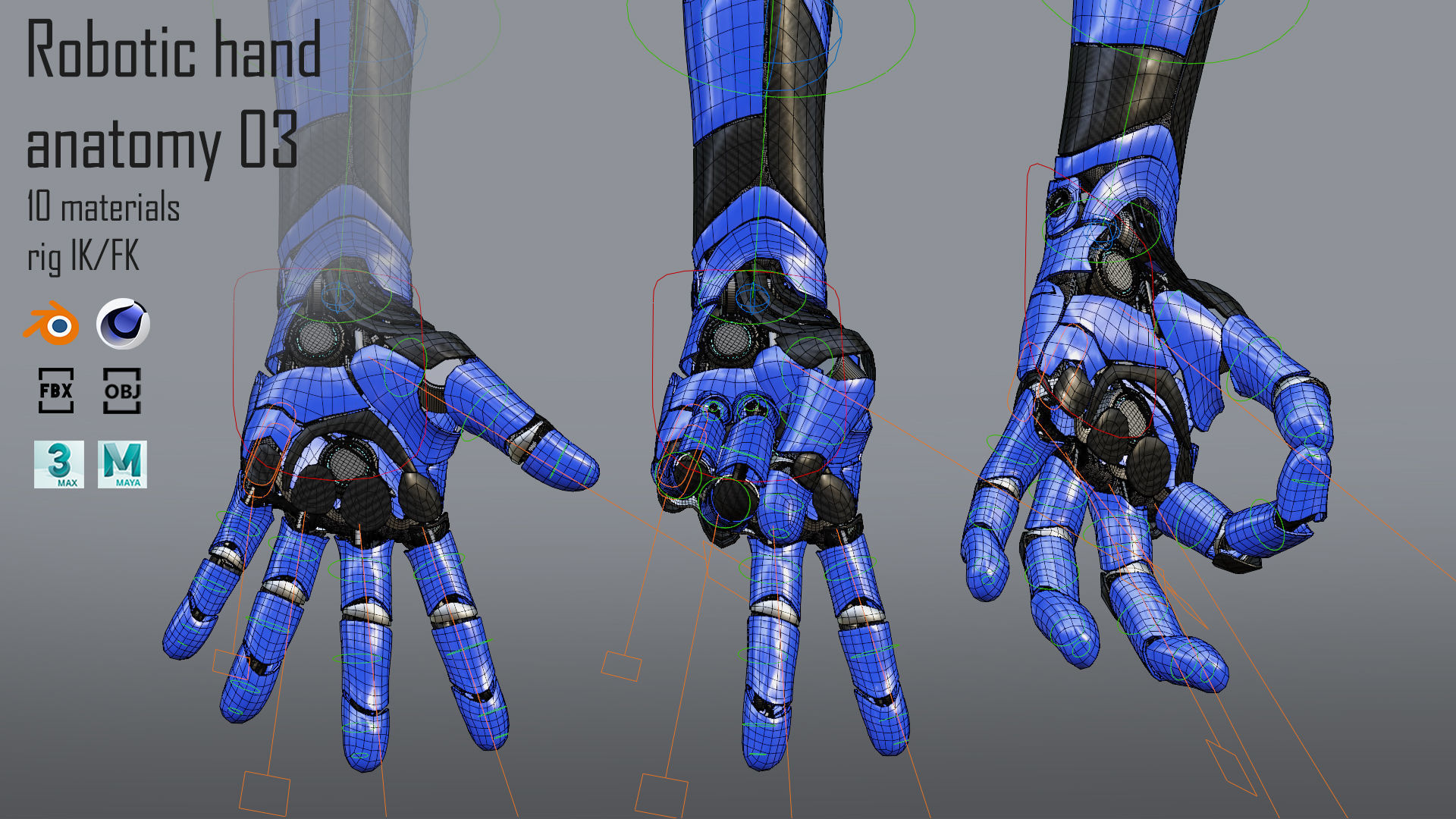 Robotic hand anatomy 03 3D model animated rigged | CGTrader