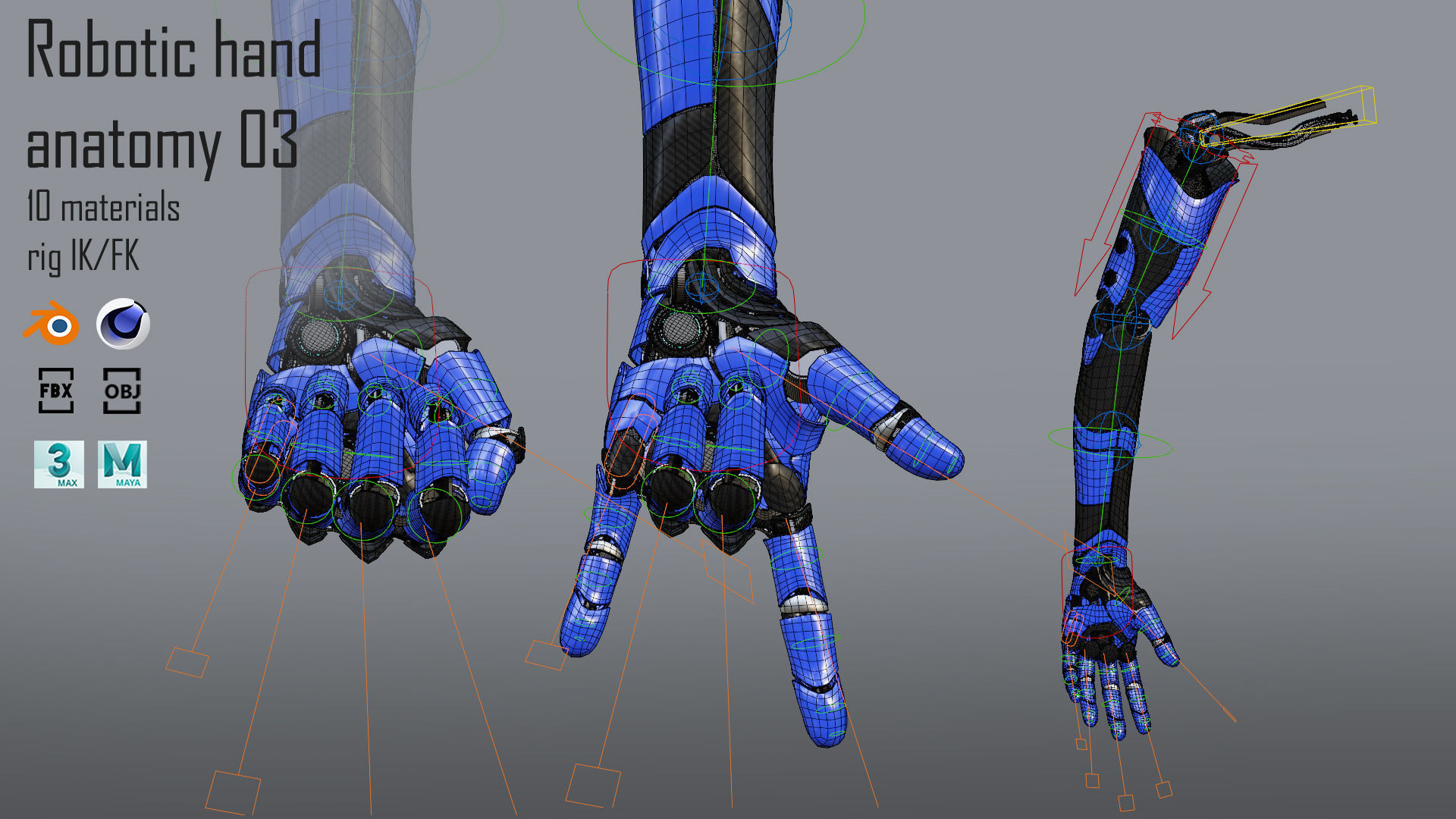 Robotic hand anatomy 03 3D model animated rigged | CGTrader