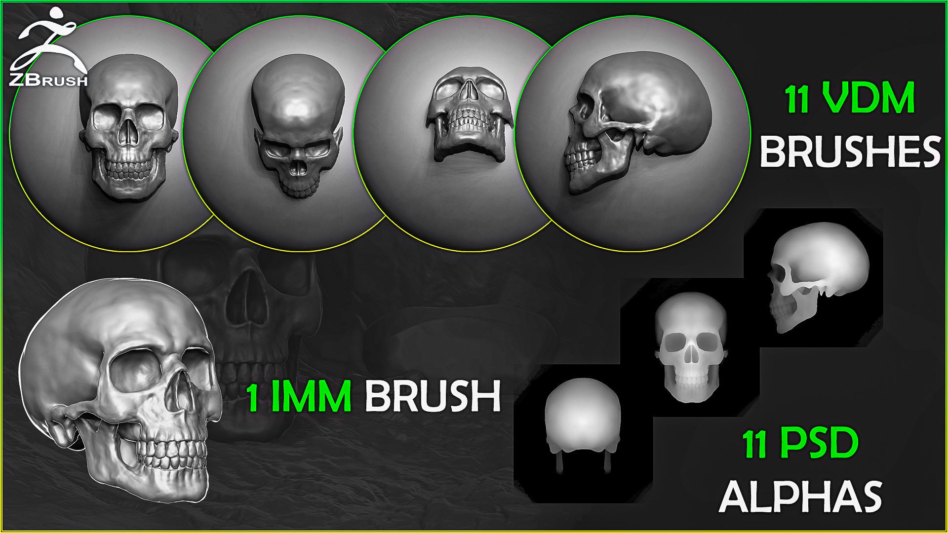 Skull Brushes and Alphas for ZBrush 3D model | CGTrader