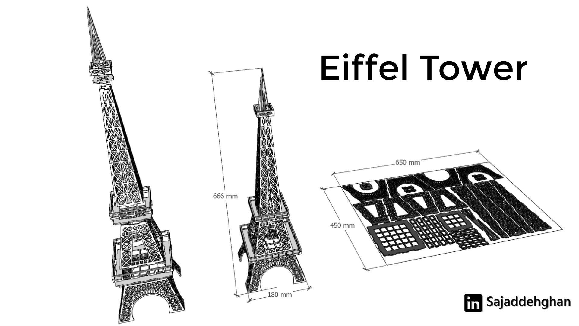 Eiffel Tower CNC Laser Cut 66 cm 3D model 3D printable | CGTrader