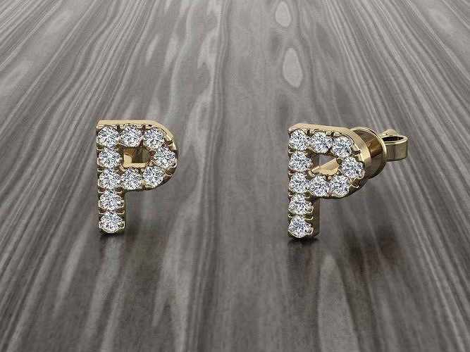 Jewelry Alphabet Earring P 3D model 3D printable | CGTrader