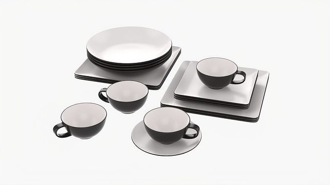 Square and round dinnerware set 3D model | CGTrader
