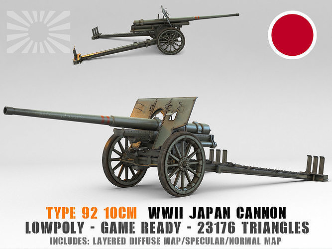 3D model Low Poly Type 92 10 cm cannon VR / AR / low-poly | CGTrader