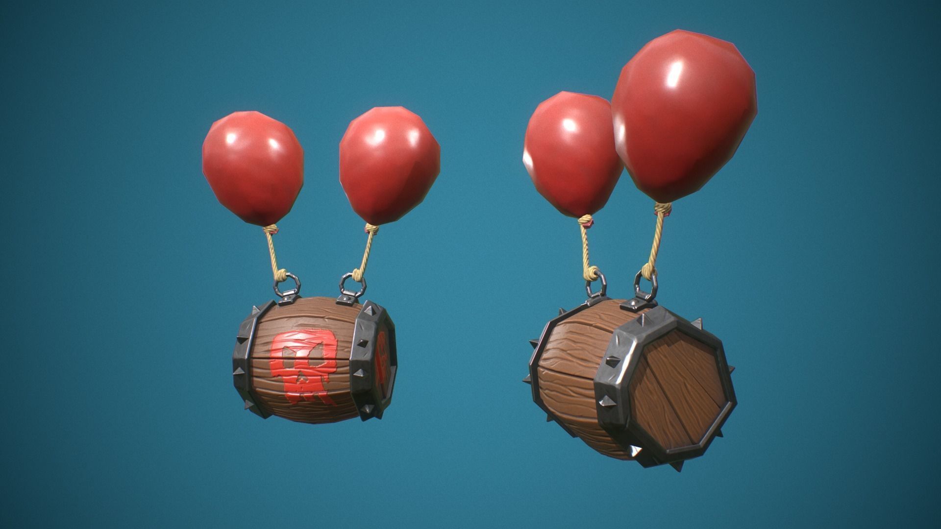 3D model Stylized barrel bomb on red ballons VR / AR / low-poly | CGTrader