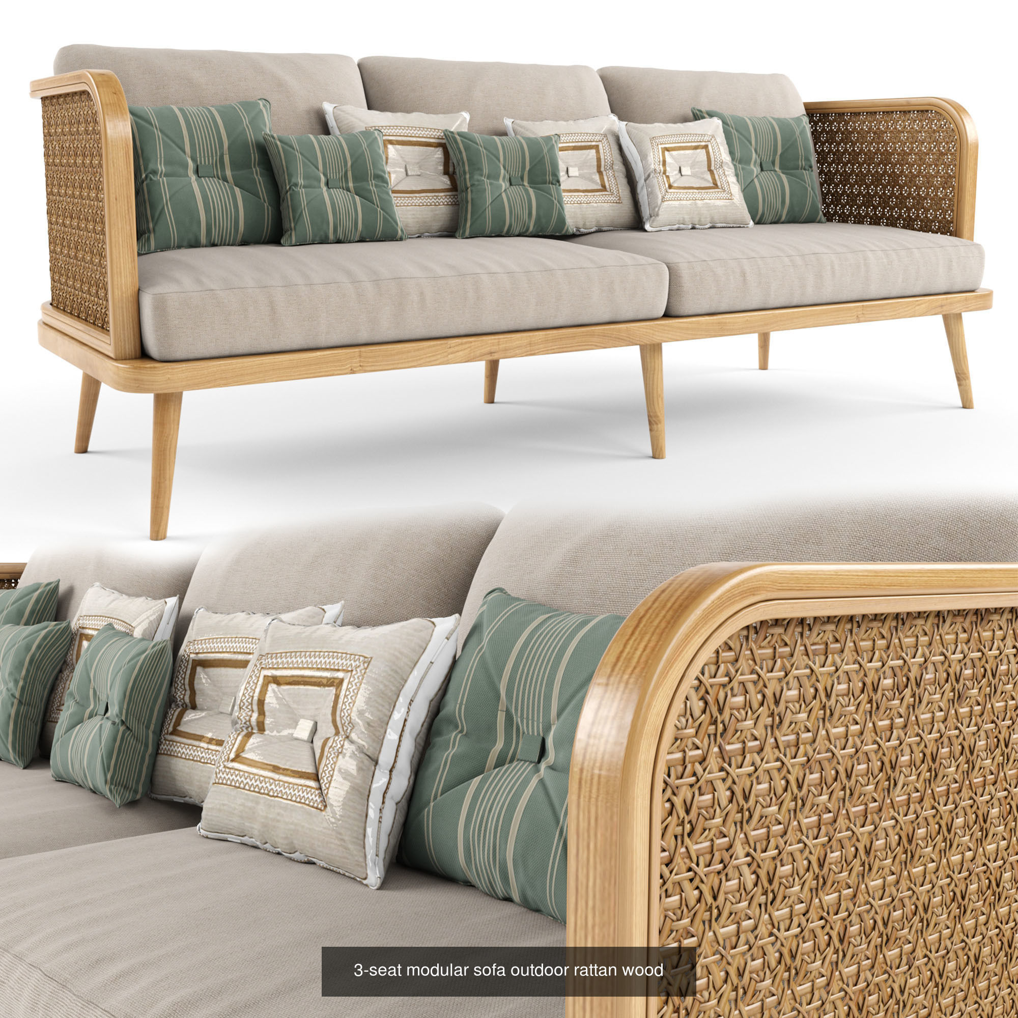 Wooden Rattan Furniture Collection modul 6 | CGTrader