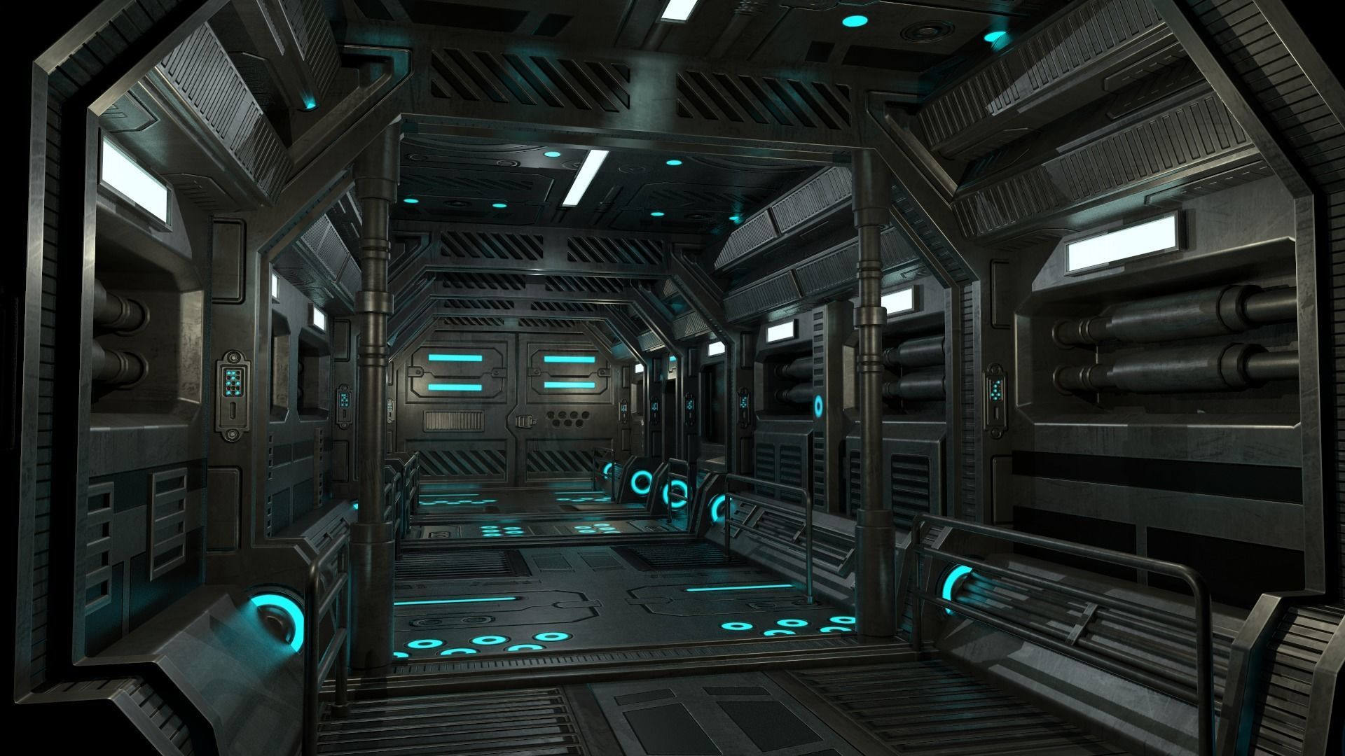 3D model Sci-Fi Modular Hallway Low-poly 3D model VR / AR / low-poly ...