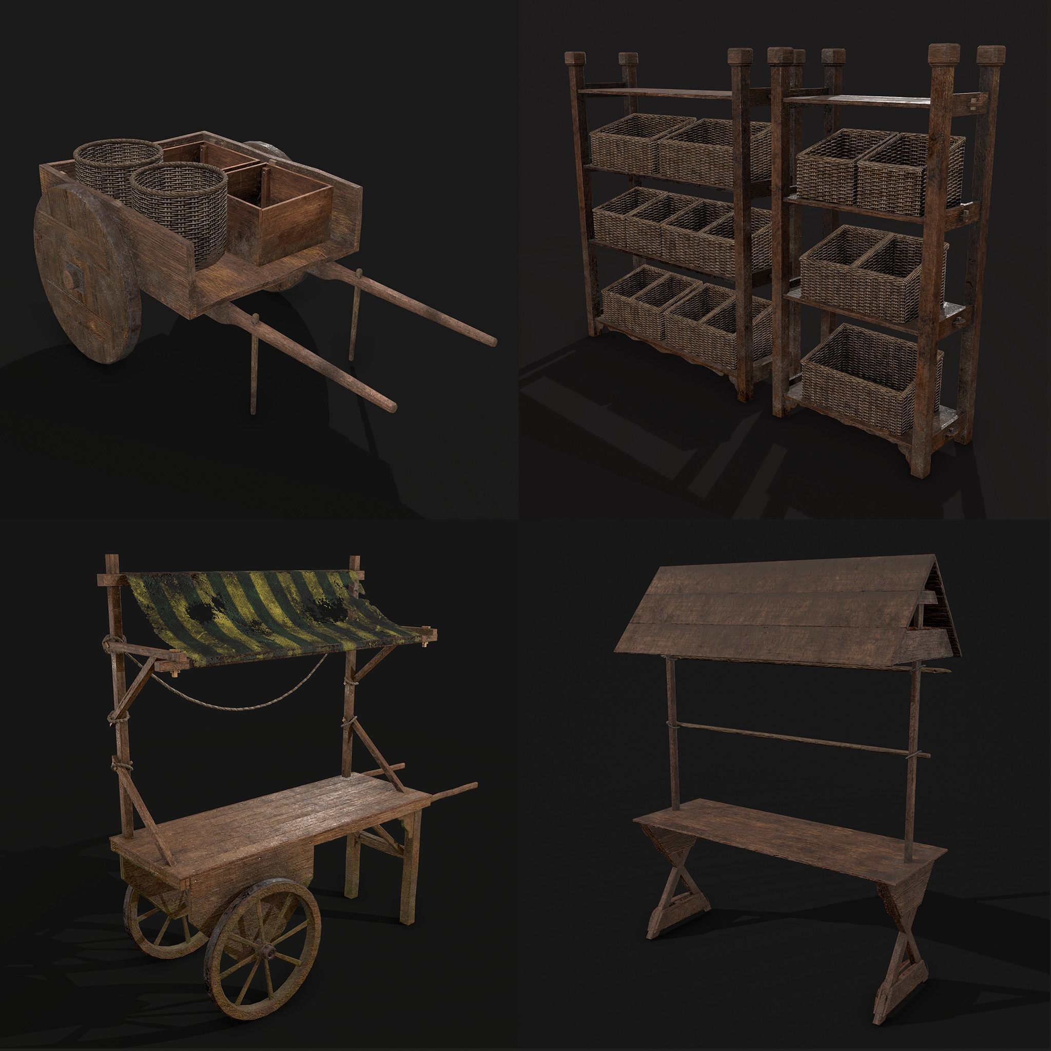 3D Model Collection Four Medieval Display Stands VR / AR / low-poly ...