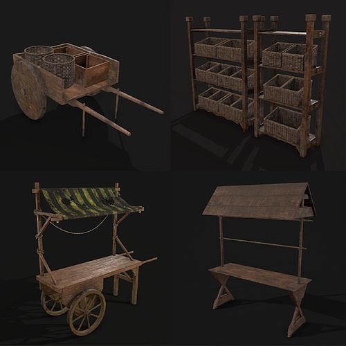 Four Medieval Display Stands 3D Model Collection | CGTrader