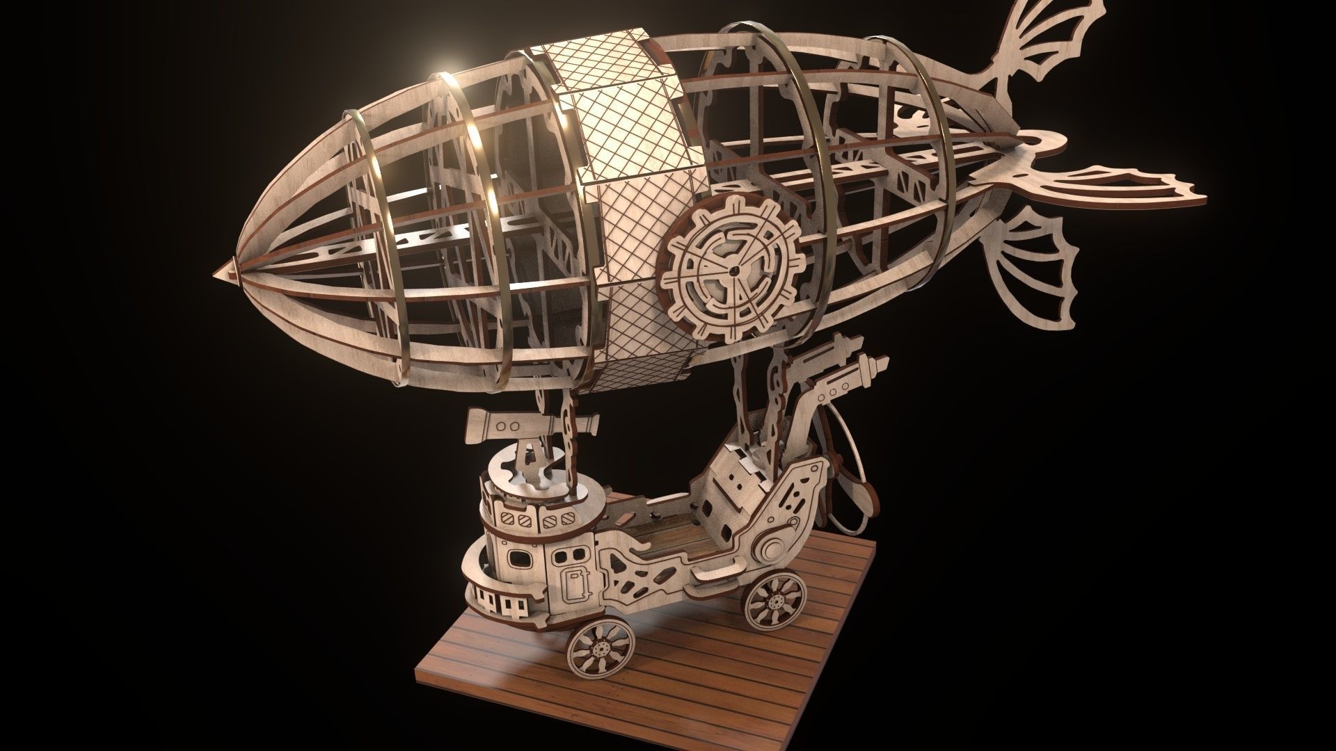 Wooden Full House Man Car Zeppelin Ballon Submarine 3D model animated ...