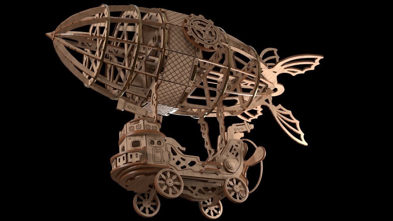 Wooden Full House Man Car Zeppelin Ballon Submarine 3D model animated ...