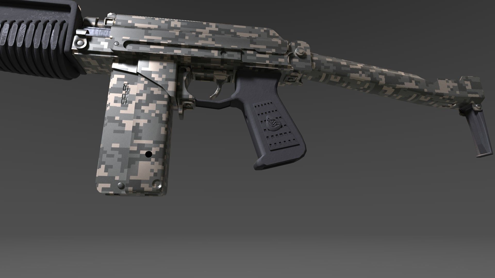 3D model Low-poly model of pixel camo rifle 9A-91 with silencer VR / AR ...