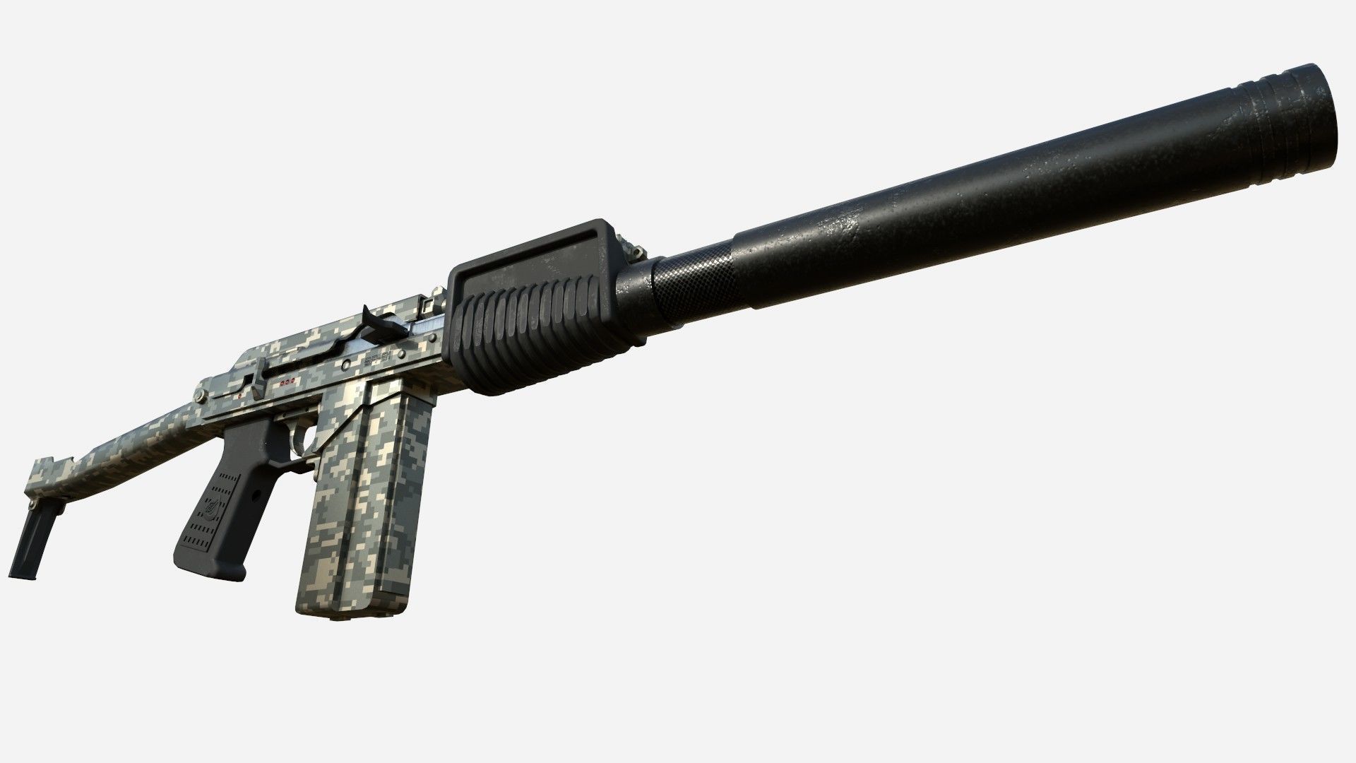 3D model Low-poly model of pixel camo rifle 9A-91 with silencer VR / AR ...