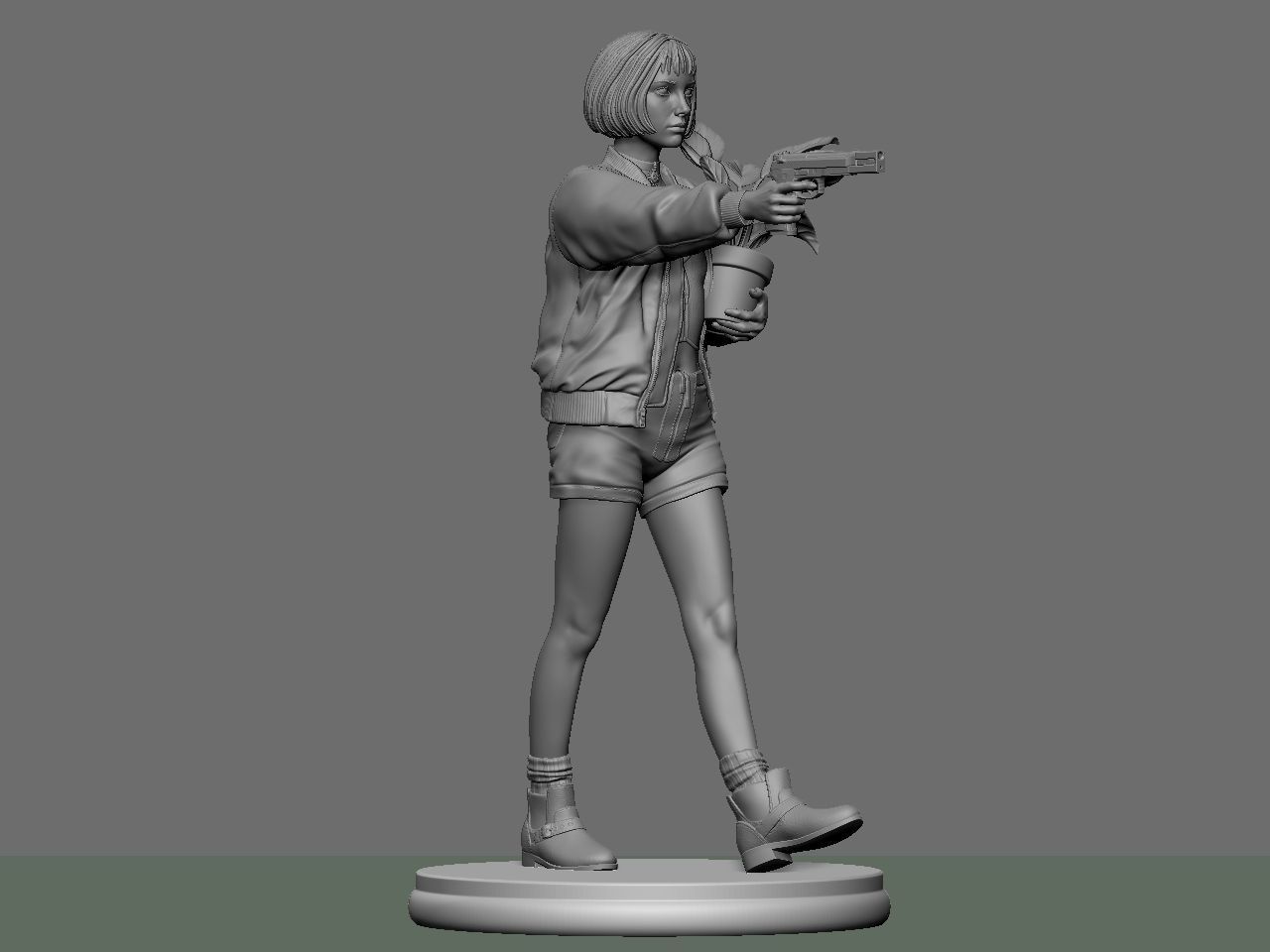 Mathilda woman holding gun and plants 3D model 3D printable | CGTrader