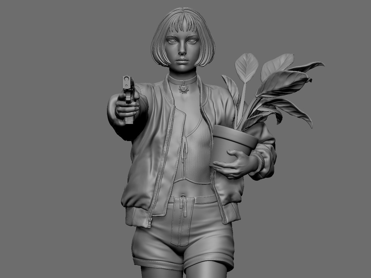 Mathilda woman holding gun and plants 3D model 3D printable | CGTrader