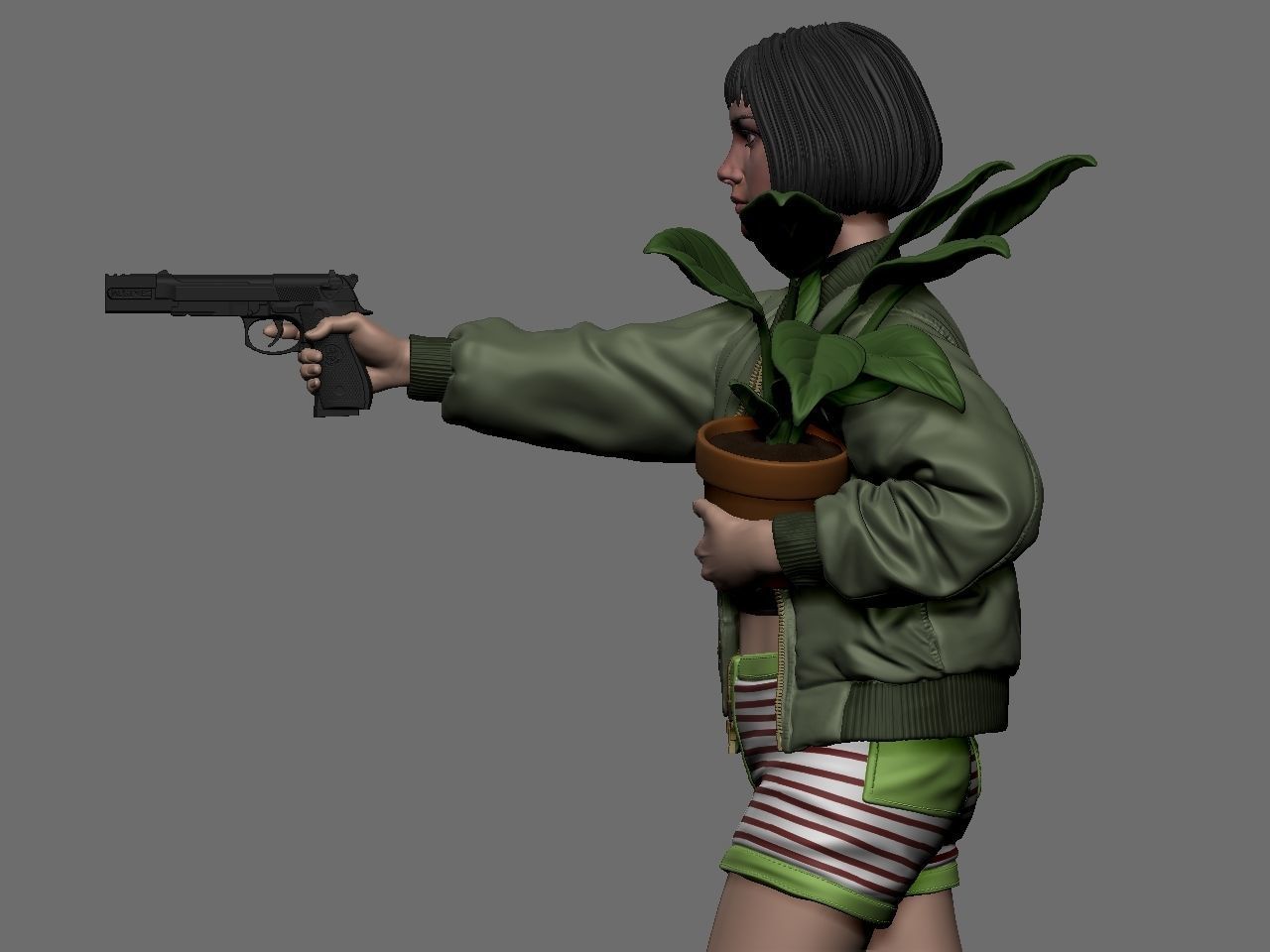 Mathilda woman holding gun and plants 3D model 3D printable | CGTrader
