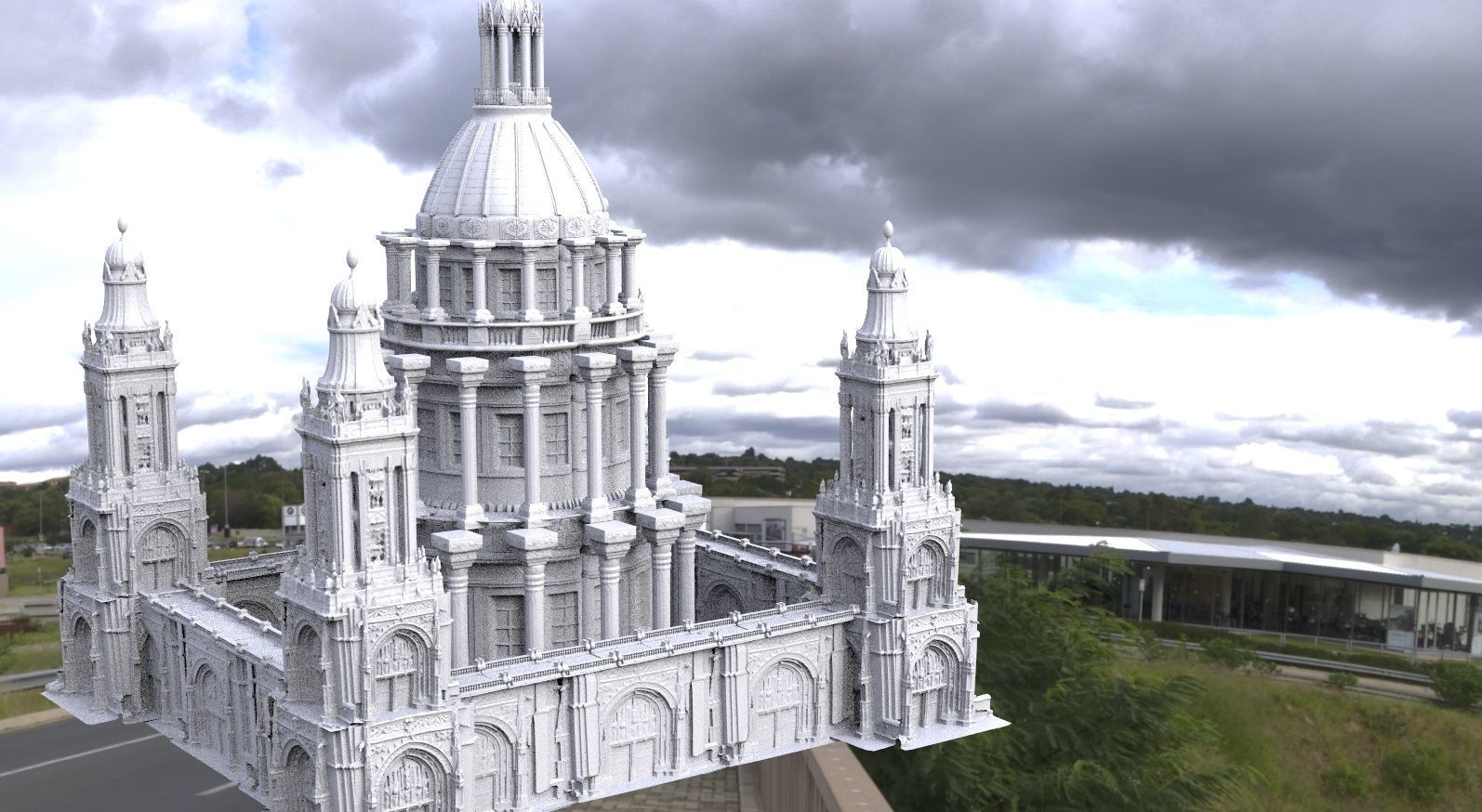 Gothic Cathedral Towers with walls with Dome Tower 3D model | CGTrader