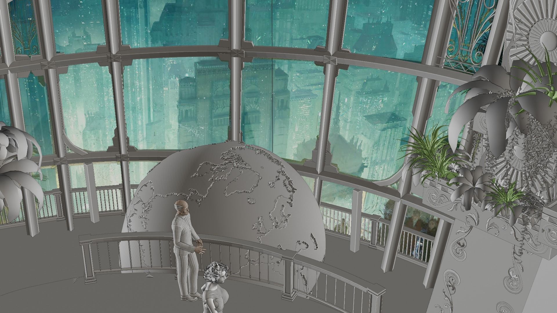 Rapture futuristic building with people in it 3D model | CGTrader