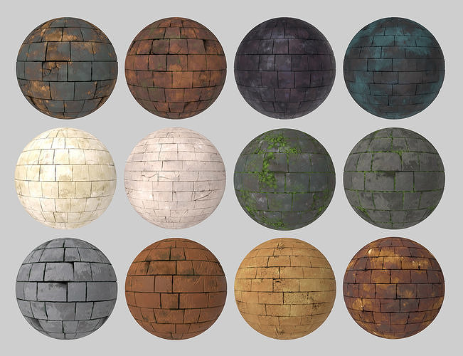 12 Stylized Seamless Bricks and Stone PBR Textures and Materials ...