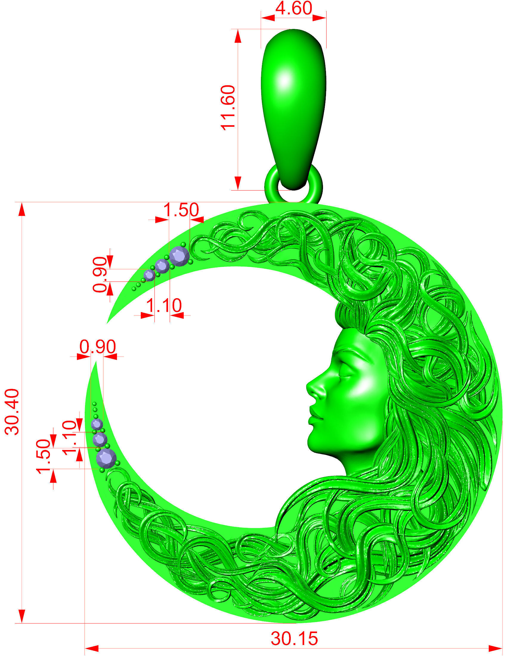 Moon pendant 3D print model 3D model 3D printable | CGTrader